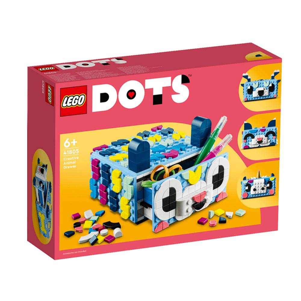 LEGO DOTS Creative Animal Drawer Building Toy 41805, Buildable Treasure Box, Jewelry Box, Desk Caddy, Storage Box, Arts and Crafts DIY Toy Mosaic Making Kit for Creative Kids Boys Girls Age 6+