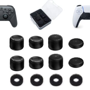 shima owl thumb grip controller gamepad raised antislip thumb stick grips thumbsticks joystick cap for ps5/4,switch pro controller-precision rings(4pcs),storage case,thumb grips(8pcs),black set