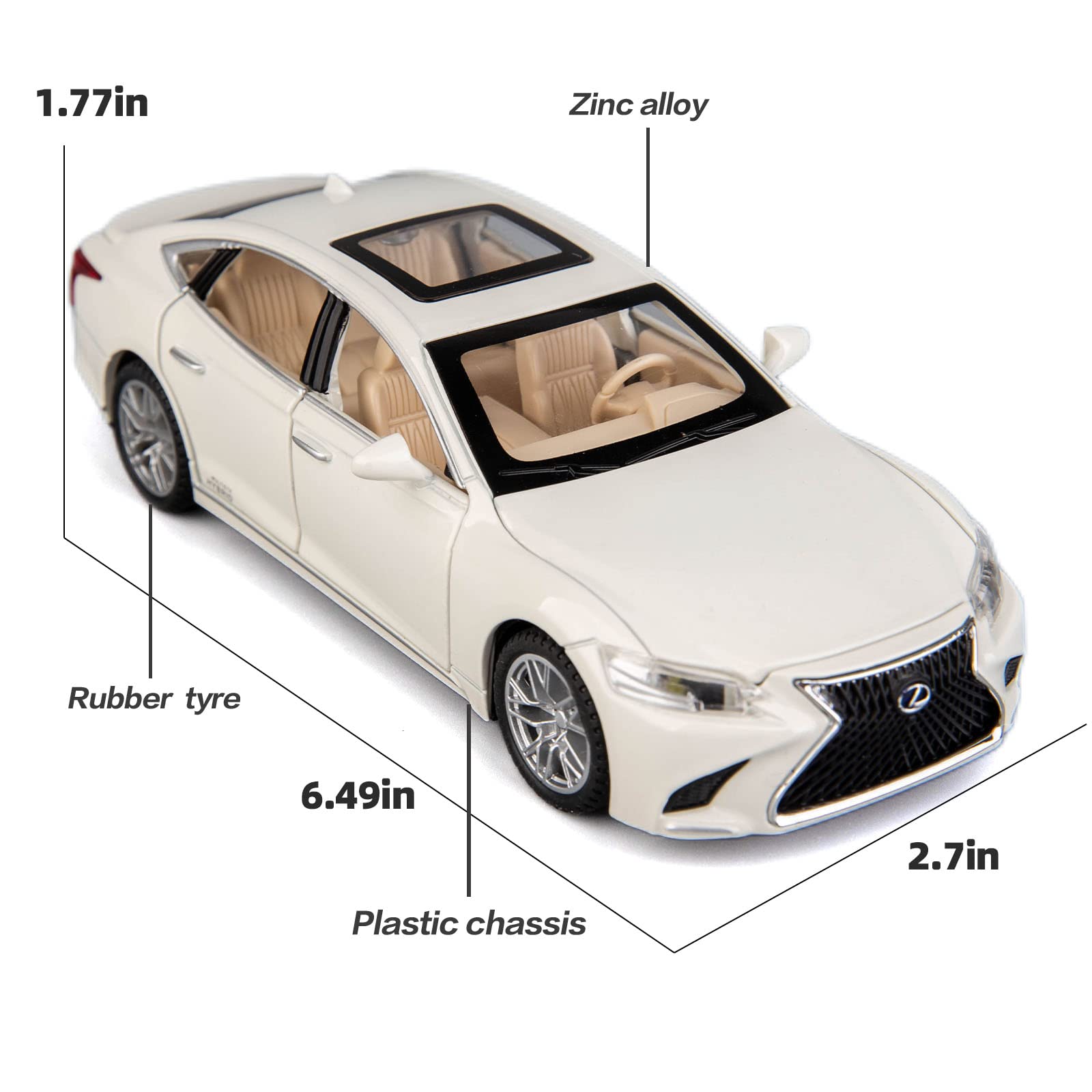 BDTCTK 1/32 Compatible for Lexus Ls500h Model Car, Zinc Alloy Pull Back Toy car with Sound and Light for Kids Boy Girl Gift(White)