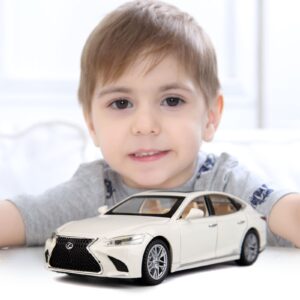 BDTCTK 1/32 Compatible for Lexus Ls500h Model Car, Zinc Alloy Pull Back Toy car with Sound and Light for Kids Boy Girl Gift(White)