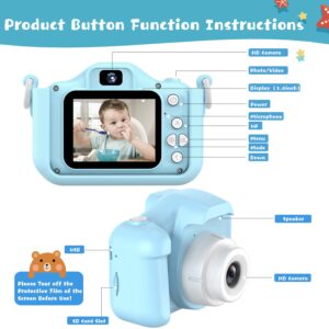 Dwfit Upgrade Selfie Kids Camera, Christmas Birthday Gifts for Boys Girls Age 3-12, HD Kids Digital Video Cameras for Toddler with Cartoon Soft Silicone Cover, Portable Toy for 3 4 5 6 7 8 Years Old