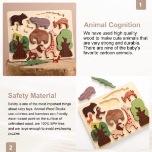 Samonyed Animal Wooden Puzzles for Toddlers, Montessori Early Development Learning Forest Puzzle, Basswood Tree Toy for 3 Years Boys & Girls Birthday