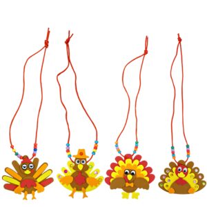 4e's novelty thanksgiving necklace crafts for kids bulk – 12 pack diy turkey necklace craft for kids with 4 styles, thanksgiving favors for kids, thanksgiving toddler craft, & turkey craft kit