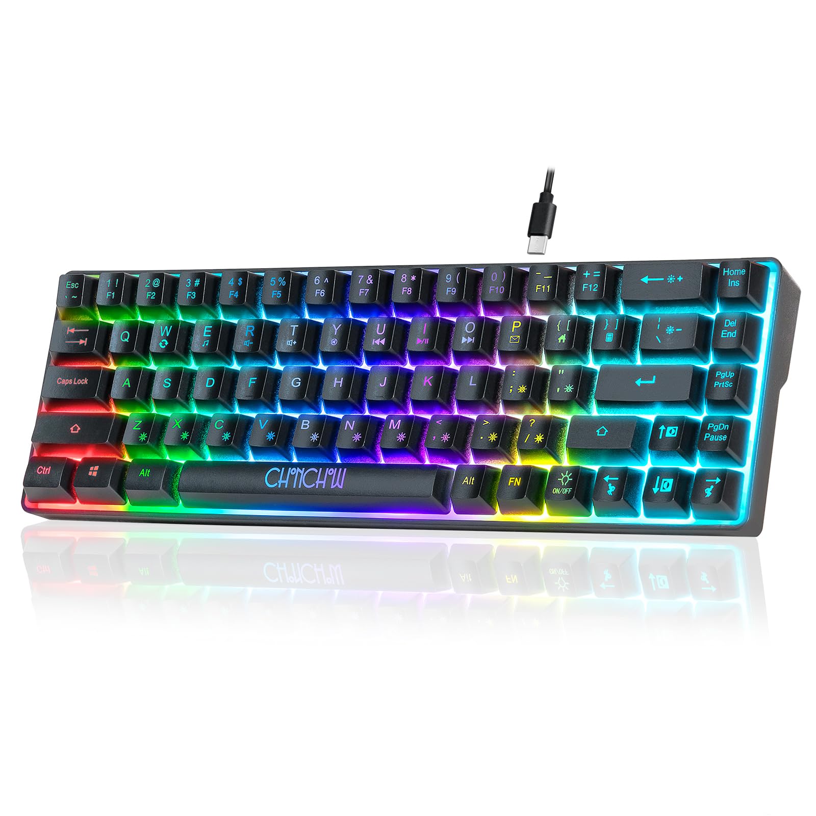 60% Gaming LED Keyboard RGB 68 Keys Layout Wired Keypad with 10 Preset Effects Mechanical Switch Feel Compatible with PC Mac Linux Xbox one PS4 PS5