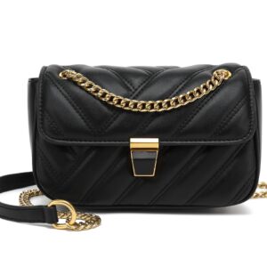 Scarleton Crossbody Bags for Women, Purses for Women, Quilted Shoulder Bag, Lightweight Gold Chain Crossbody Bag Purse, H210701 - Black