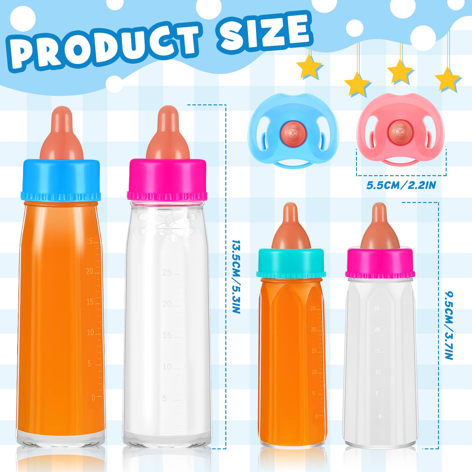 7 Pcs Disappearing Doll Feeding Set Baby Doll Bottles Milk and Juice Bottles with Toy Pacifier Baby Doll Accessories Doll Bottle Toy for Doll Accessories