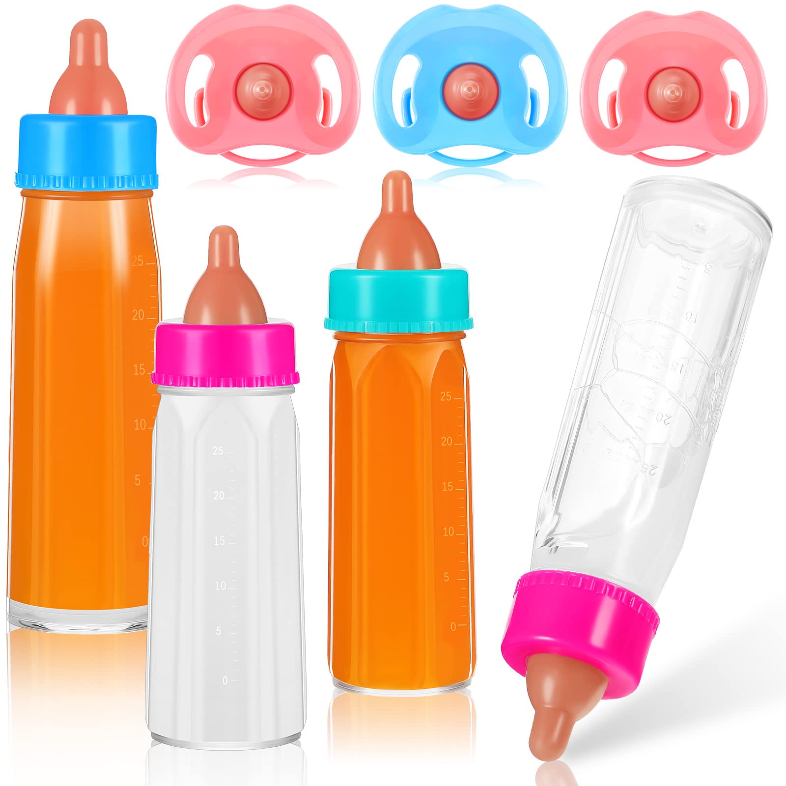 7 Pcs Disappearing Doll Feeding Set Baby Doll Bottles Milk and Juice Bottles with Toy Pacifier Baby Doll Accessories Doll Bottle Toy for Doll Accessories