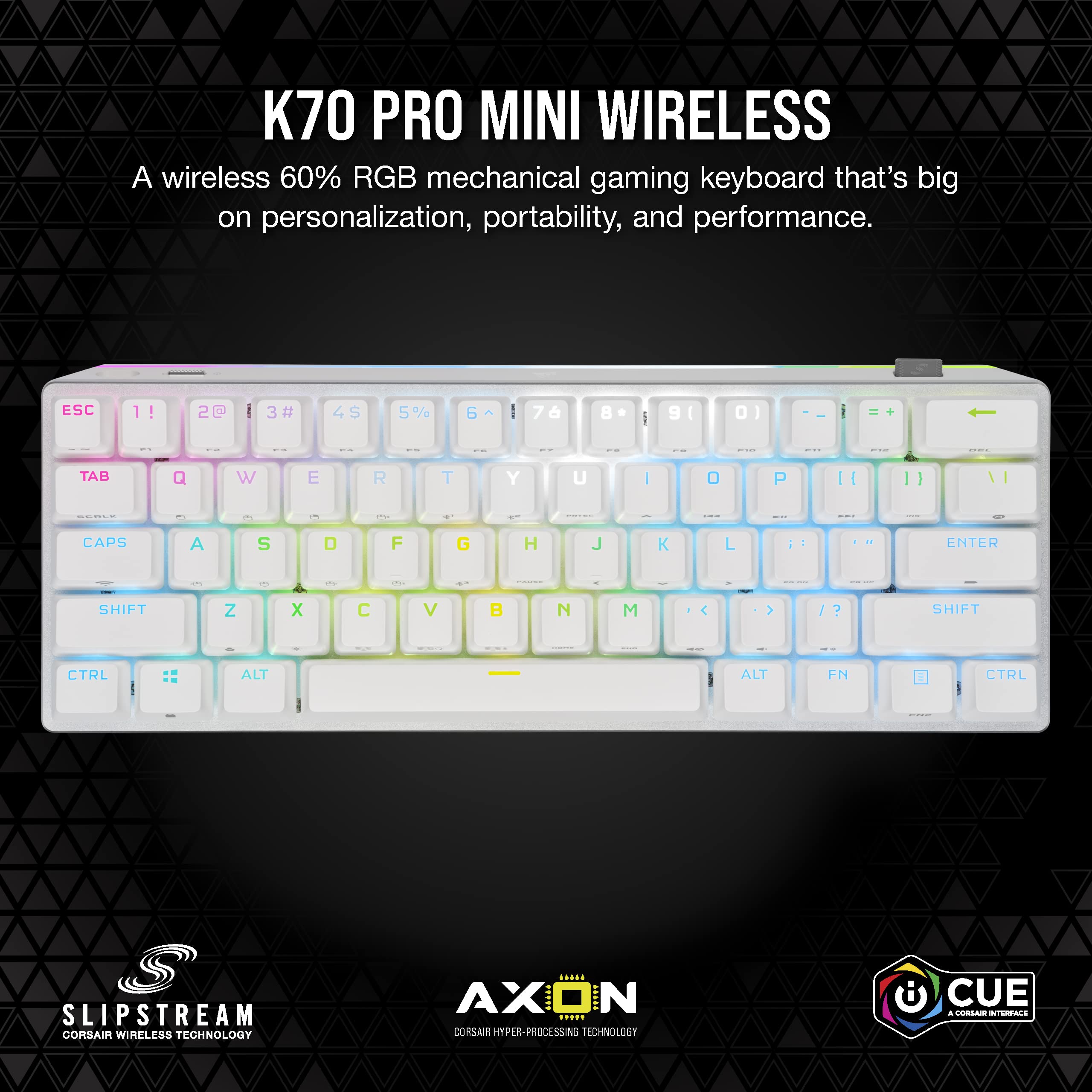 Corsair K70 PRO MINI WIRELESS RGB 60% Mechanical Gaming Keyboard - Fastest Sub-1ms Wireless, Swappable CHERRY MX Red Keyswitches, Aluminum Frame, PBT Double-Shot Keycaps - NA Layout, QWERTY - White