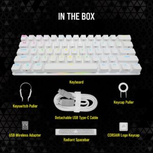 Corsair K70 PRO MINI WIRELESS RGB 60% Mechanical Gaming Keyboard - Fastest Sub-1ms Wireless, Swappable CHERRY MX Red Keyswitches, Aluminum Frame, PBT Double-Shot Keycaps - NA Layout, QWERTY - White