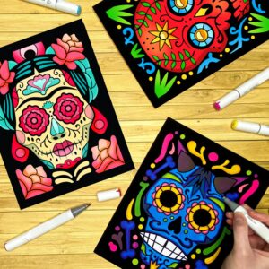 Stuff2Color Super Pack of 18 Fuzzy Velvet Coloring Posters (Sugar Skulls Edition) - Great Kid Friendly Halloween, Day of the Dead, Dia de los Muertos Arts and Craft Activity [All Ages Fun] (1 Pack)