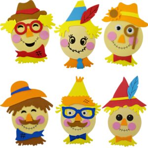 4e's novelty scarecrow fall crafts for kids (12 pack) foam self adhesive, crafts for kids bulk with magnet, halloween, thanksgiving diy party favors activity for ages 3-12