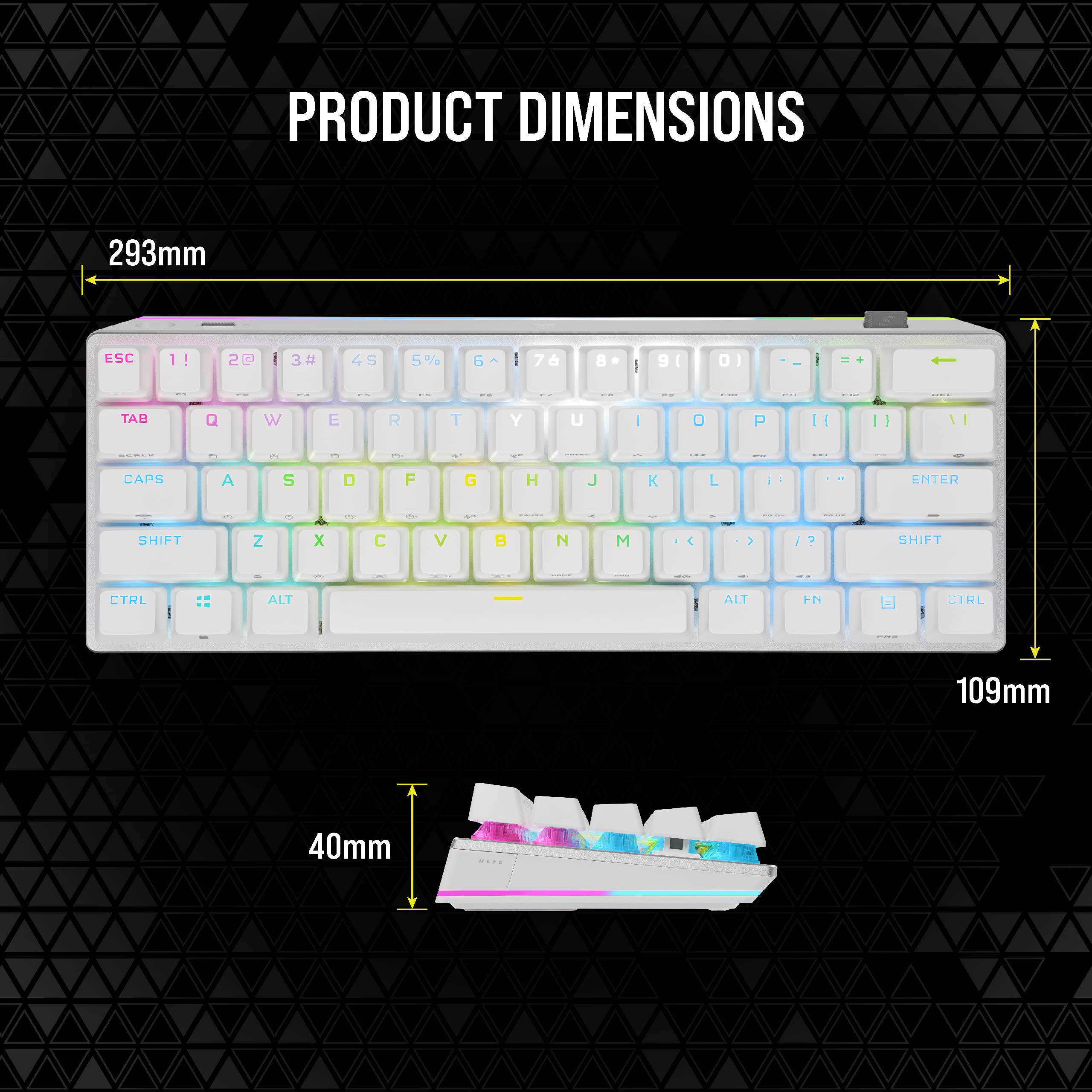 Corsair K70 PRO MINI WIRELESS RGB 60% Mechanical Gaming Keyboard - Fastest Sub-1ms Wireless, Swappable CHERRY MX Red Keyswitches, Aluminum Frame, PBT Double-Shot Keycaps - NA Layout, QWERTY - White