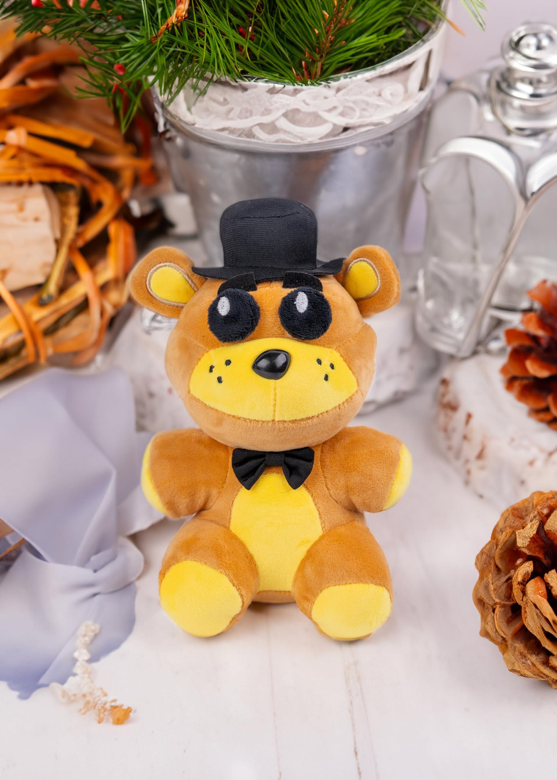 KEOGAU Golden Freddy Black Hat ( in Stock US) - Five Nights Freddy's - Fazbear Collectible Figure - F-N-A-F Nightmare Plush (Golden Bear ) 7''/Toy, Golden Bear Black Hat