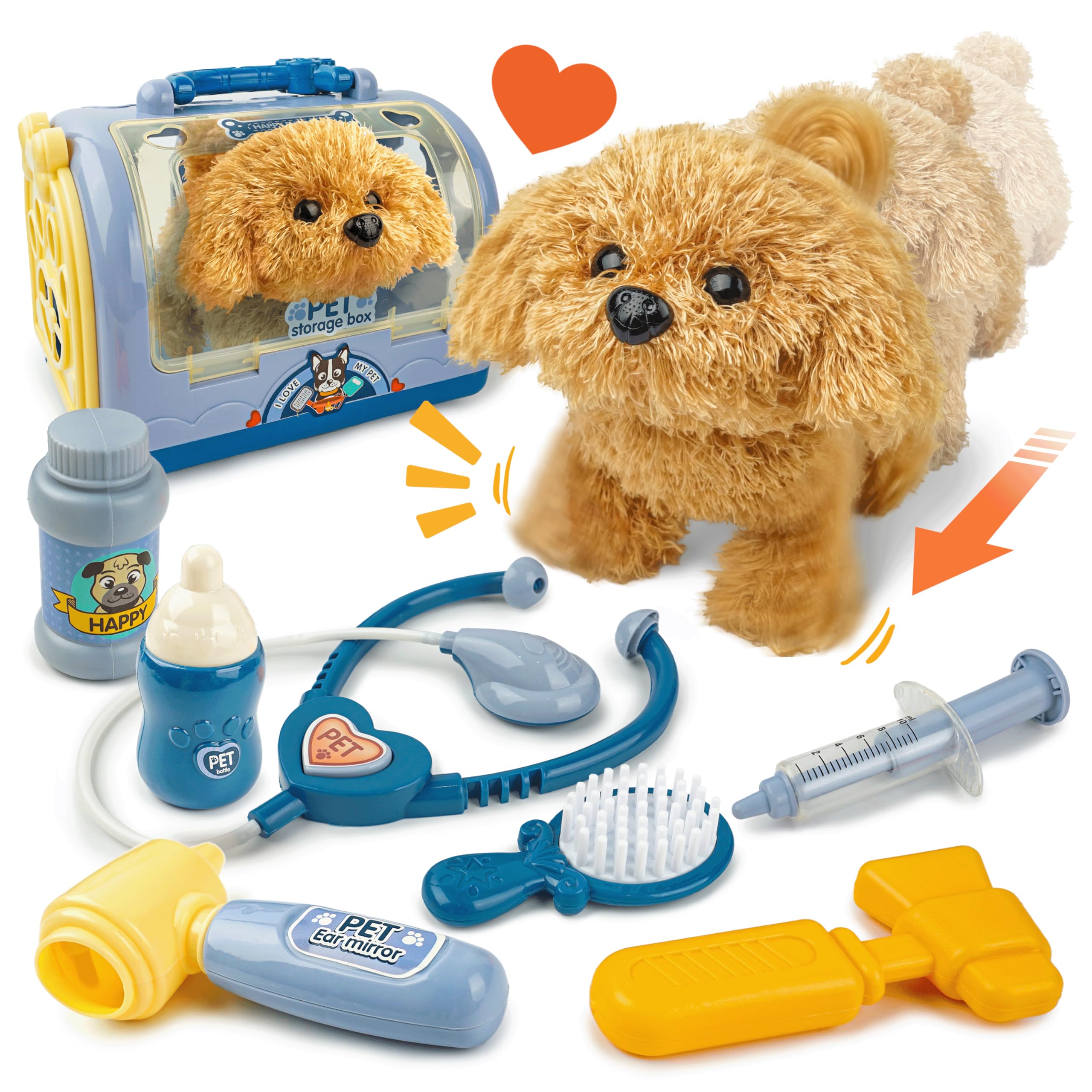 BELLOCHIDDO Veterinarian kit for Kids, Vet Play Sets for Kids with Interactive Electric Dog and Cage, Doctor Pretend Play Puppy Dog Toys for Boys Girls Toddlers Ages 2 3 4 5 6 7 Year Old