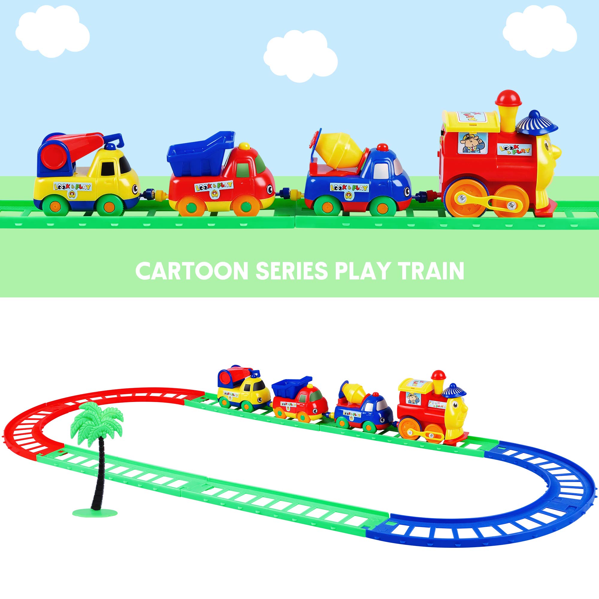 Car Track Toy, Toddler Train Set, Include 8 Tracks 4 Cars and a Tree, Toddler Toys, Gift for Boys Girls