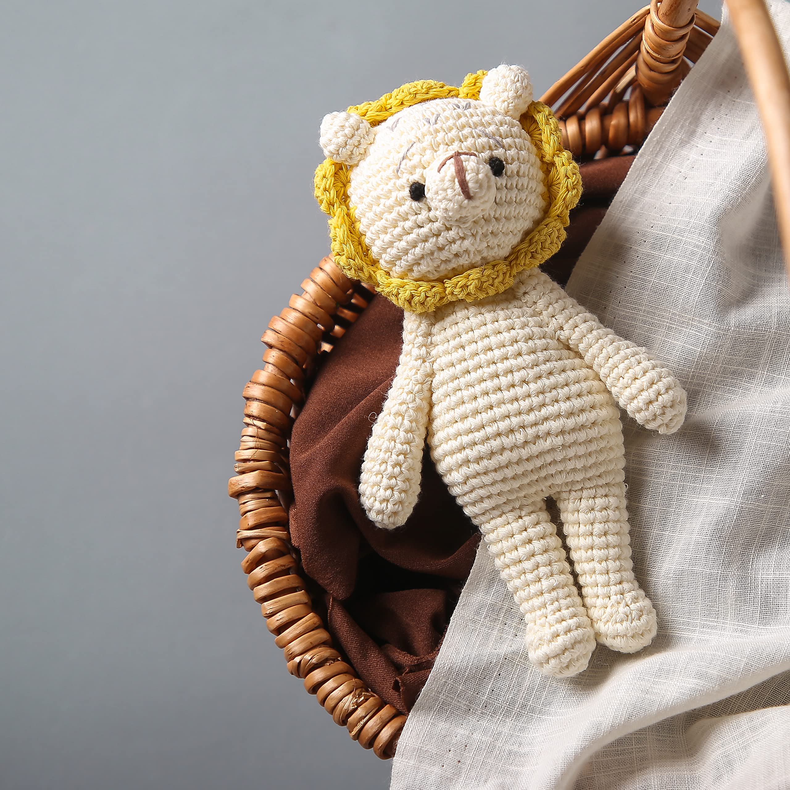 Natural Crochet Stuffed Animal for Babies Newborn Knitted Doll Baby Rattle Soft Cotton Sleep Toy Baby First Friend Gift for Baby Shower, Christmas, Birthday