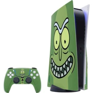 skinit decal gaming skin compatible with ps5 console and controller - officially licensed warner bros pickle rick design