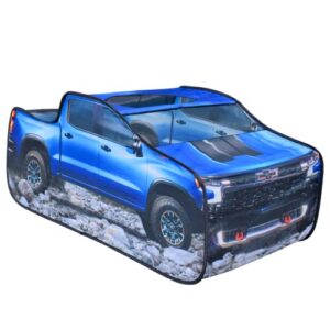 chevy silverado pop up tent, large off-road pickup truck play tent for kids, indoor and outdoor birthday gift boy, blue