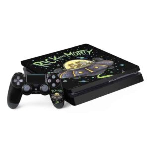 skinit decal gaming skin compatible with ps4 slim bundle - officially licensed warner bros rick and morty spaceship design