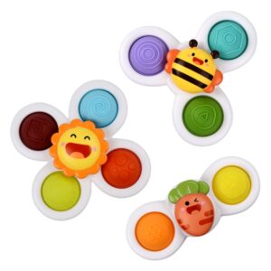 suction cup spinning top toy,qlkunla baby fidget spinner toys infant baby rattles toys sensory toys early education toys bath toy dining chairs toys rotary windmill birthday gifts for baby boy girl