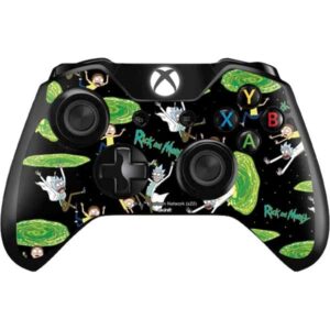 skinit decal gaming skin compatible with xbox one controller - officially licensed warner bros rick and morty portal pattern design