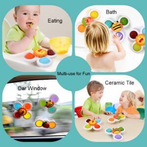 Suction Cup Spinning Top Toy,QLKUNLA Baby Fidget Spinner Toys Infant Baby Rattles Toys Sensory Toys Early Education Toys Bath Toy Dining Chairs Toys Rotary Windmill Birthday Gifts for Baby Boy Girl