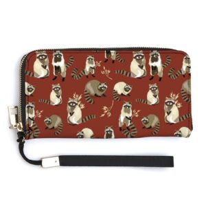 raccoon cute fluffy beast pu long wallet fashionable clutch purse mini handbag with wristlet strap zipper for women