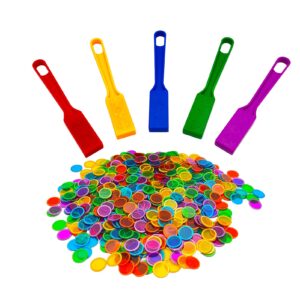 junwrrow magnetic bingo wand with chips,5-pack& 500 metal chips, 5 color metal chips-for large group games,family game night, sensory bins,counting and sorting,science& educational activities