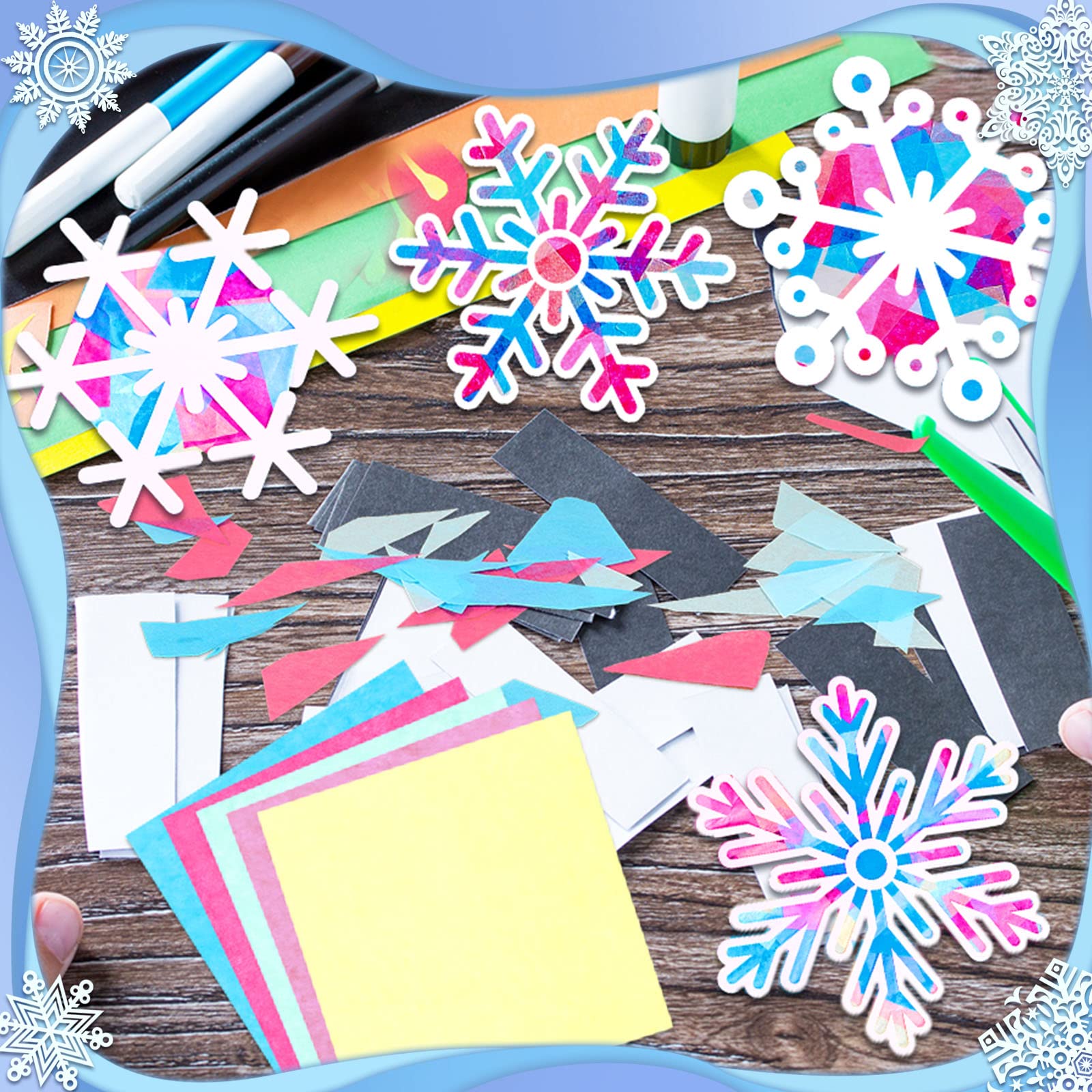 36 Pieces Snowflakes Paper Suncatcher Paper Cuts Set Snowflakes Party Decoration Glass Decoration DIY Window Art Children Crafts Party Gifts