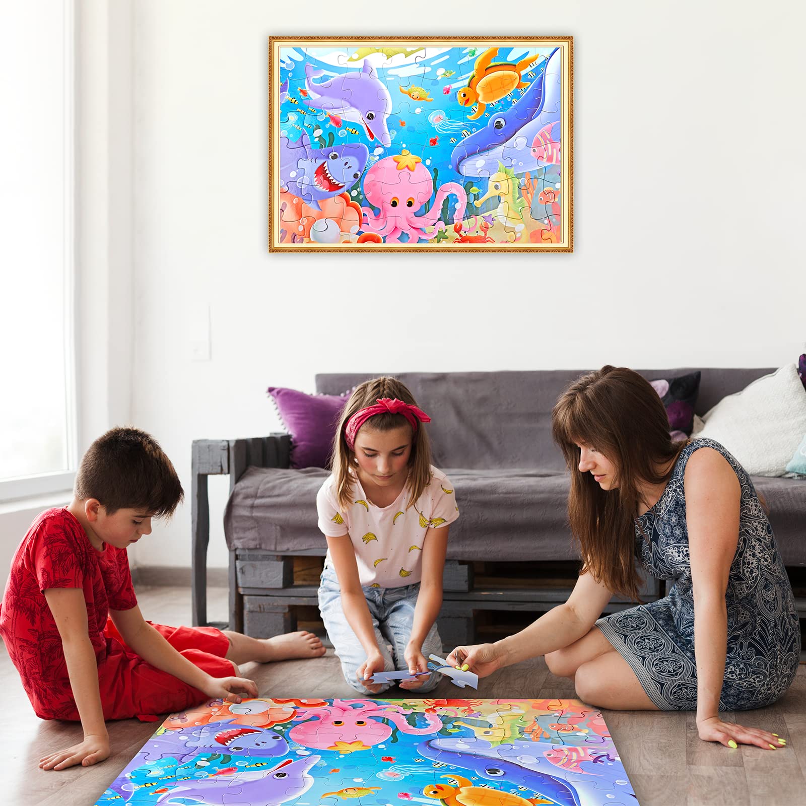 Jumbo Floor Puzzle for Kids Underwater Jigsaw Large Puzzles 48 Piece for Toddler Children Learning Preschool Educational Intellectual Development Toys 3-5 4-8 Years Old Gift for Boys and Girls