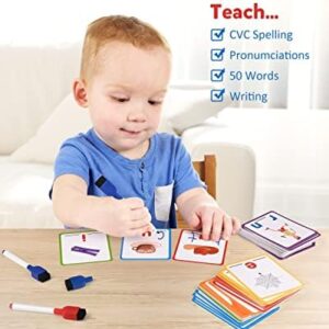 Coogam CVC Sight Words Flashcards, Short Vowel Spelling Game, Preschool Kids Learning Sight Words Supplies, Montessori Educational Writing Reading Toy Gift for 3 4 5 Years Old