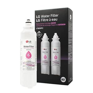 lg lt800p2 6-month / 200 gallon refrigerator replacement water filter, 2 count (pack of 1), white