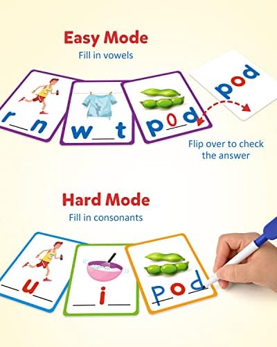 Coogam CVC Sight Words Flashcards, Short Vowel Spelling Game, Preschool Kids Learning Sight Words Supplies, Montessori Educational Writing Reading Toy Gift for 3 4 5 Years Old