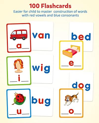 Coogam CVC Sight Words Flashcards, Short Vowel Spelling Game, Preschool Kids Learning Sight Words Supplies, Montessori Educational Writing Reading Toy Gift for 3 4 5 Years Old