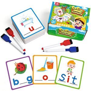 coogam cvc sight words flashcards, short vowel spelling game, preschool kids learning sight words supplies, montessori educational writing reading toy gift for 3 4 5 years old