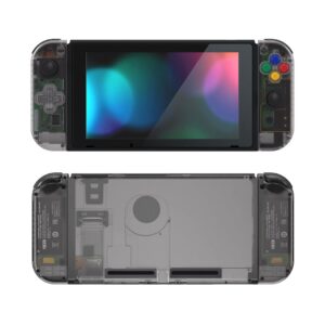 extremerate back plate for nintendo switch console, ns joycon housing shell (d-pad version) with colorful buttons, diy replacement shell for nintendo switch - clear black