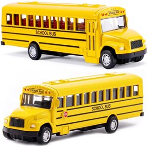 weilaga 2 pack 5.5" pull back yellow school bus toy playset,durable die-cast metal toy vehicles,party favors,best birthday gift for boys girls kids toddlers