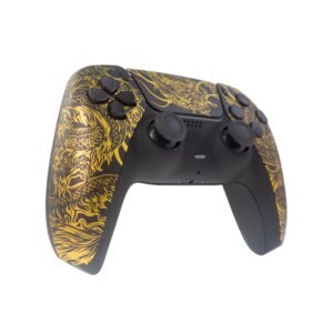 front back faceplate housing & custom touch pad cover with screws tools for ps5 game controller shells black dragon