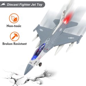 F16 Airplane Toy, Fighter Jet Toy for Kids, Pull Back Toy Jets, Diecast Airplanes Model with Light & Sound, Metal Airplane Gifts for Kids Decor