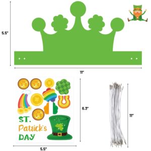 FANCY LAND Craft Kit, 24pcs St. Patrick’s Day Paper Crown & Stickers, Shamrock Party Favors, Kids DIY Irish Themed Hat, Adjustable & Durable