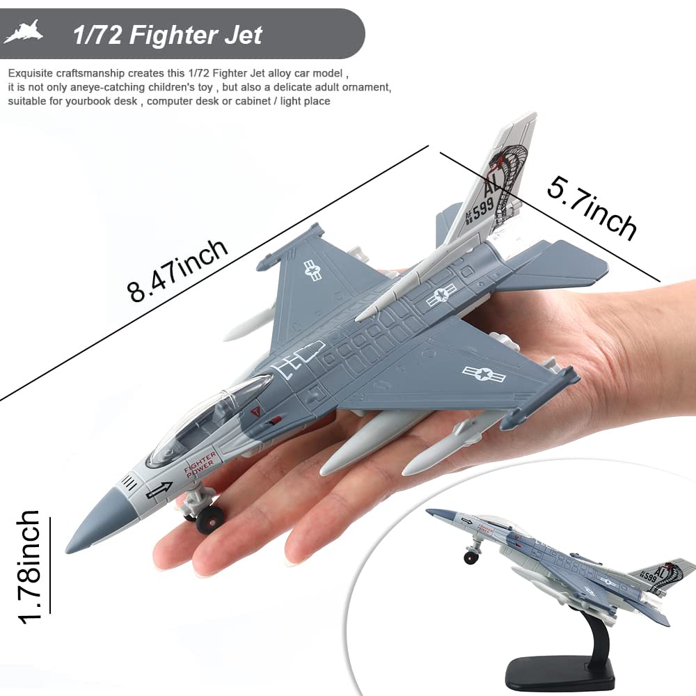 F16 Airplane Toy, Fighter Jet Toy for Kids, Pull Back Toy Jets, Diecast Airplanes Model with Light & Sound, Metal Airplane Gifts for Kids Decor