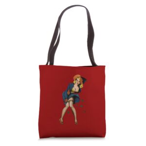 blonde pin up girl in stockings & heels - retro pin up girl tote bag