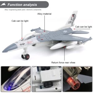 F16 Airplane Toy, Fighter Jet Toy for Kids, Pull Back Toy Jets, Diecast Airplanes Model with Light & Sound, Metal Airplane Gifts for Kids Decor