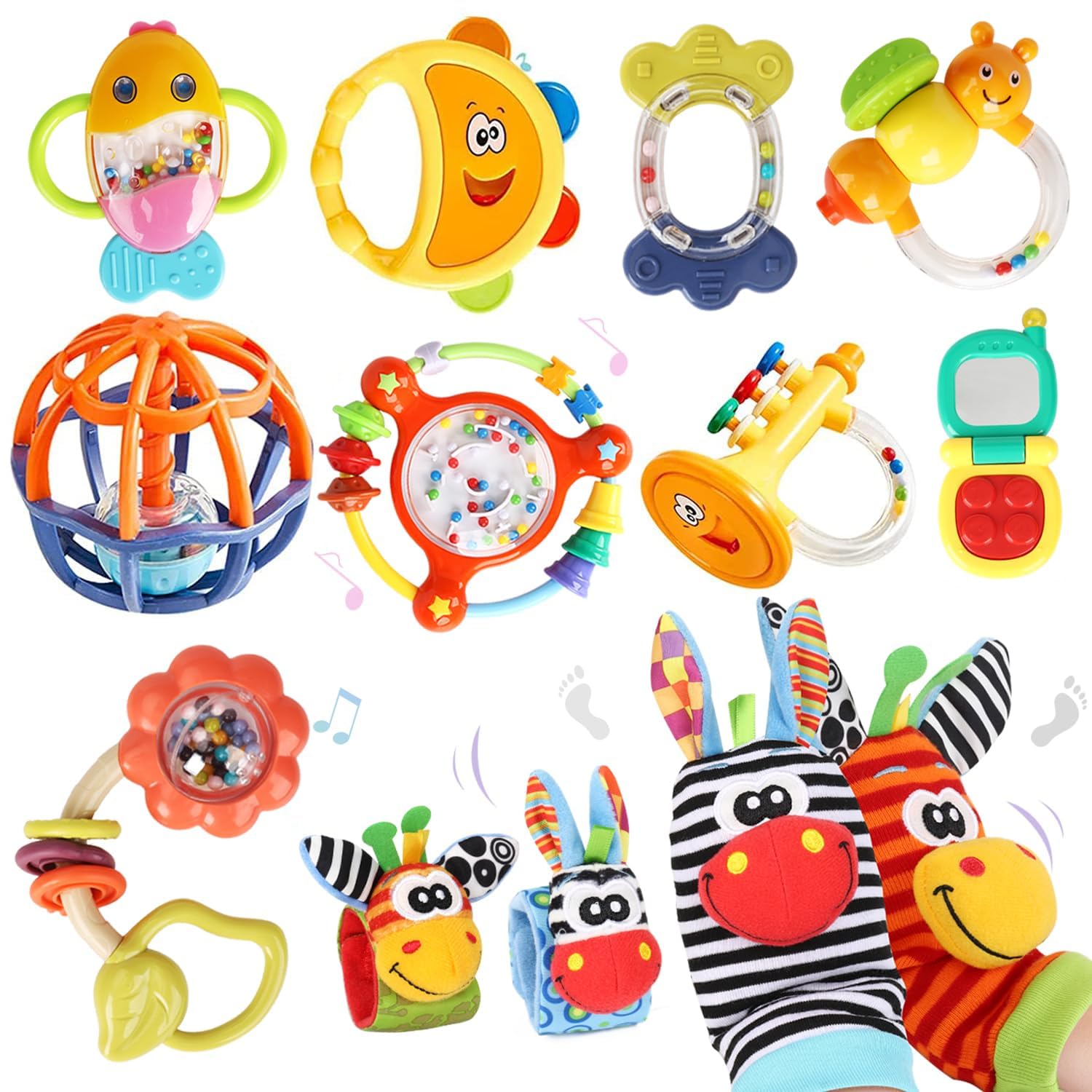 Baby Rattles 0-6 Months,Baby Toys 0-6 Months,Baby Rattle Toys,Teething and Wrist Socks Rattle, Infant Grab and Spin Shake Rattles, Newborn Toys for 0 1 2 3 4 5 6+ Month Babies Boy Girl Bebe