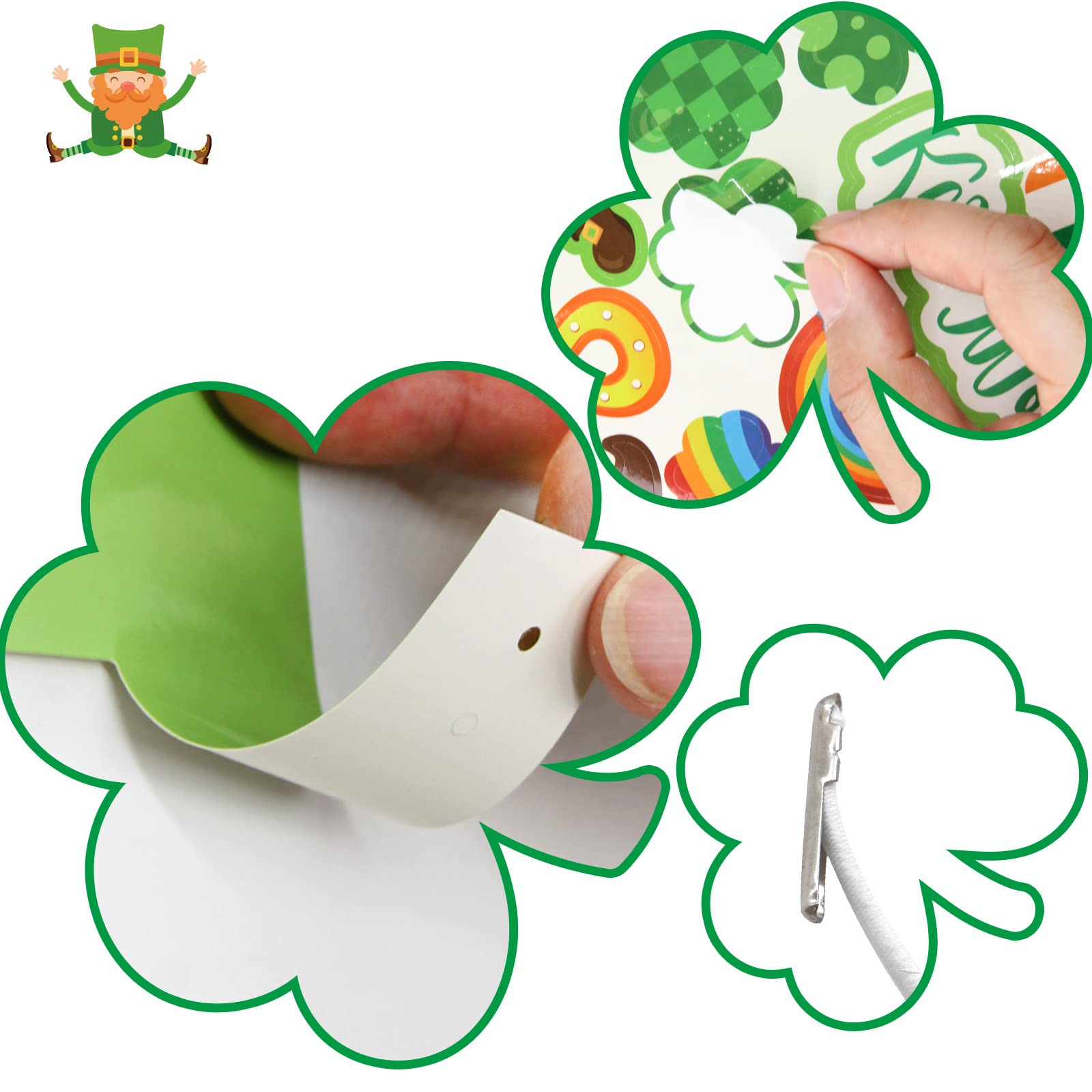 FANCY LAND Craft Kit, 24pcs St. Patrick’s Day Paper Crown & Stickers, Shamrock Party Favors, Kids DIY Irish Themed Hat, Adjustable & Durable