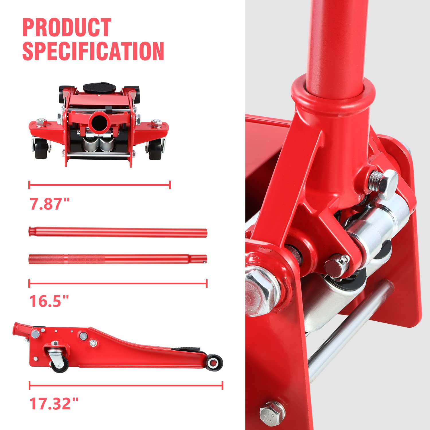 DNA MOTORING TOOLS-00235 Low Profile Hydraulic Trolley Service/Floor Jack, 3 Ton (6000 lbs) Capacity, Lifting Range 3"-20"