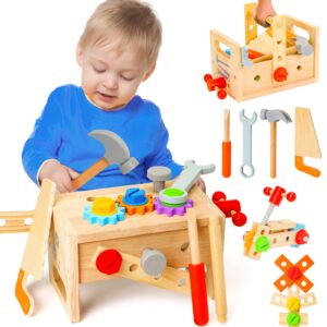 wooden tool set for kids 2 3 4 5 year old, 29pcs educational stem toys toddler montessori toys for 2 year old construction preschool learning activities gifts for boys girls age 2-4 1-3