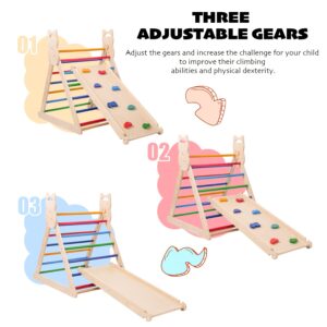 Ascism 5 in 1 Pikler Triangle Set - Montessori Climbing Set, Baby Climbing Toys Indoor Playground, Large Size Adjustable Climbing Slope Wooden Toddler Climbing Set Suitable for Children Aged 0-8