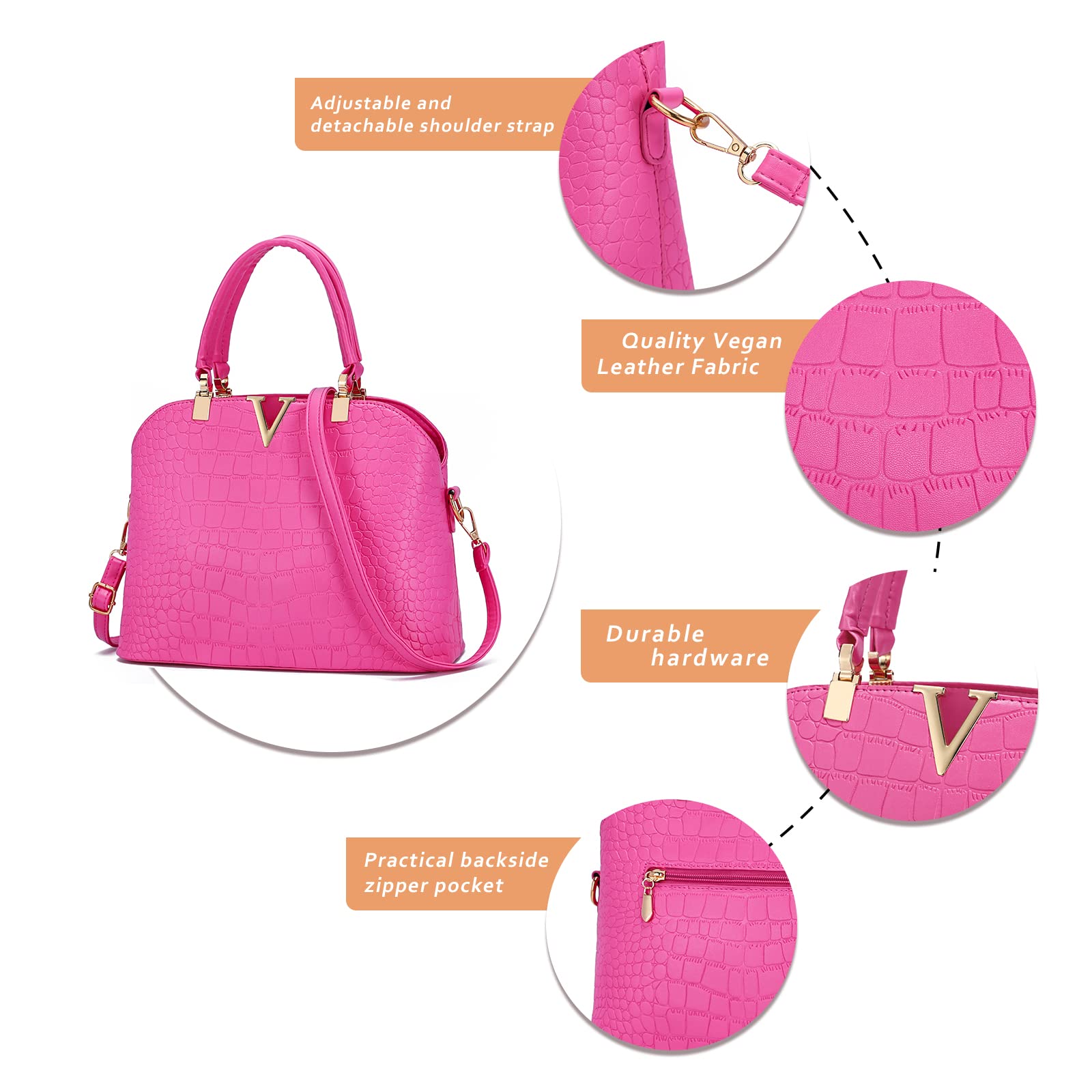 JHVYF Womens Casual Handbag PU Leather Basic Crossbody Purses Hot Pink