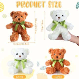 HyDren 24 Pcs Bear Bulk Plush Stuffed Animals 10 Inch Cute Soft Stuffed Bear with Green Bow for Baby Shower Birthday Gift Party (Light Brown, White)